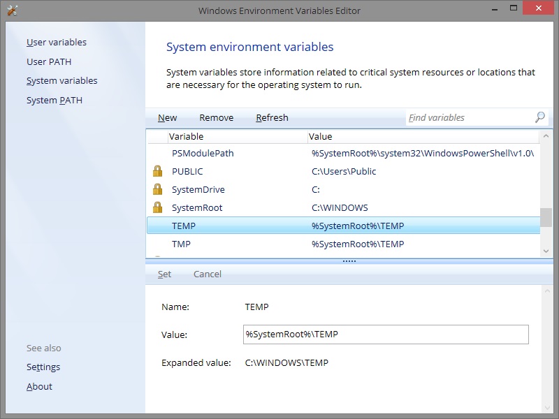 Environment variables editor for Windows